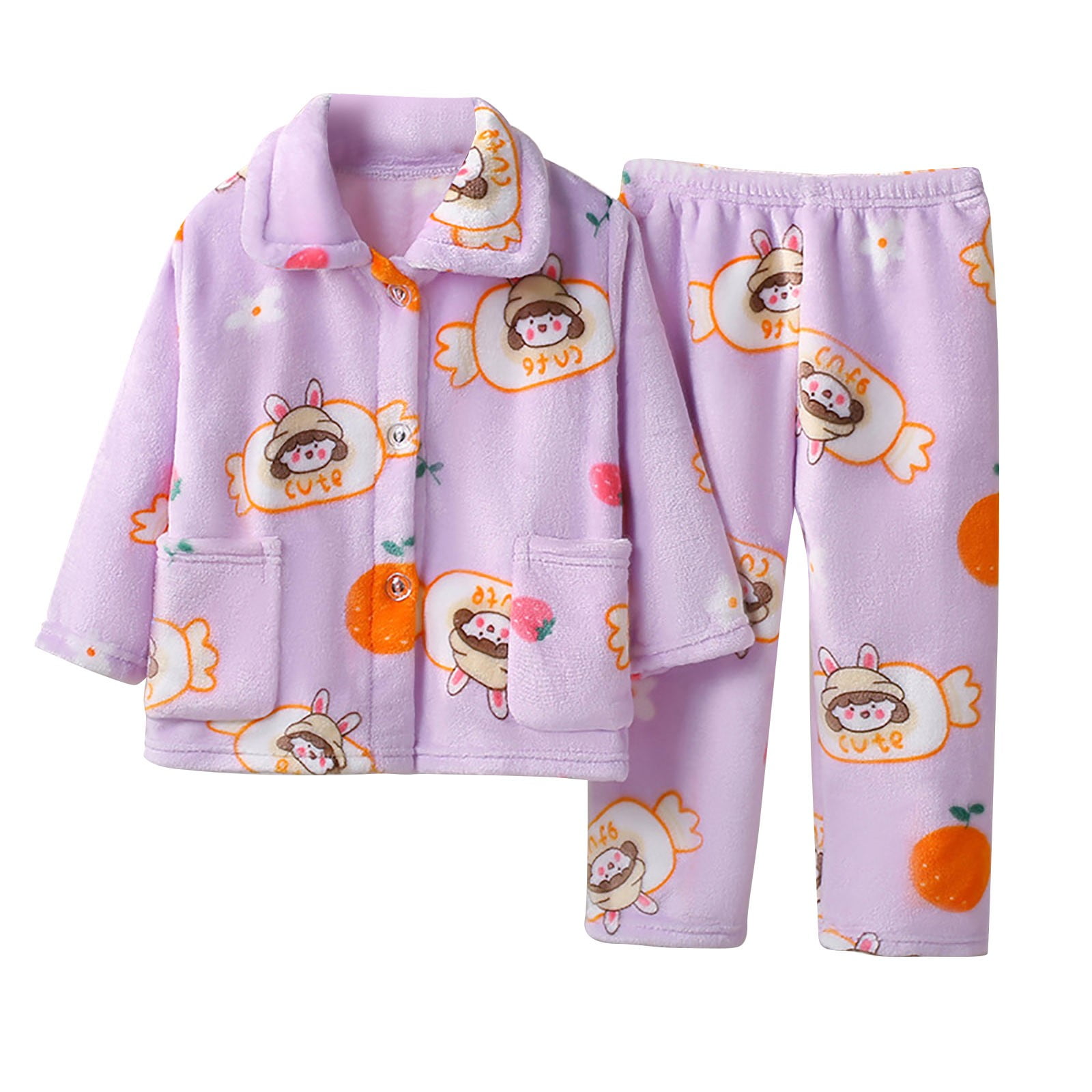 Coerni Boys Girls Winter Fleece Pajamas Set Kids Toddler Flannel Pjs Button Down Sleepwear ...