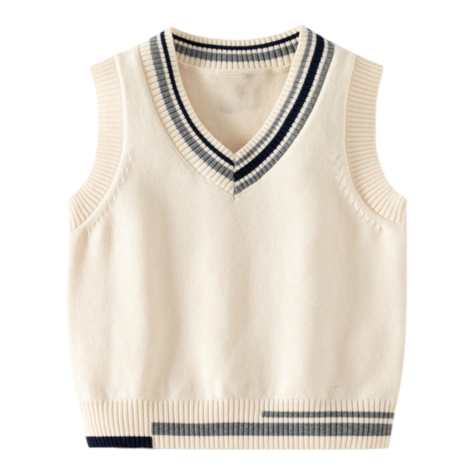 Coerni Boys School Uniformal Sweater Vest Striped Trim Sleeveless Knit ...