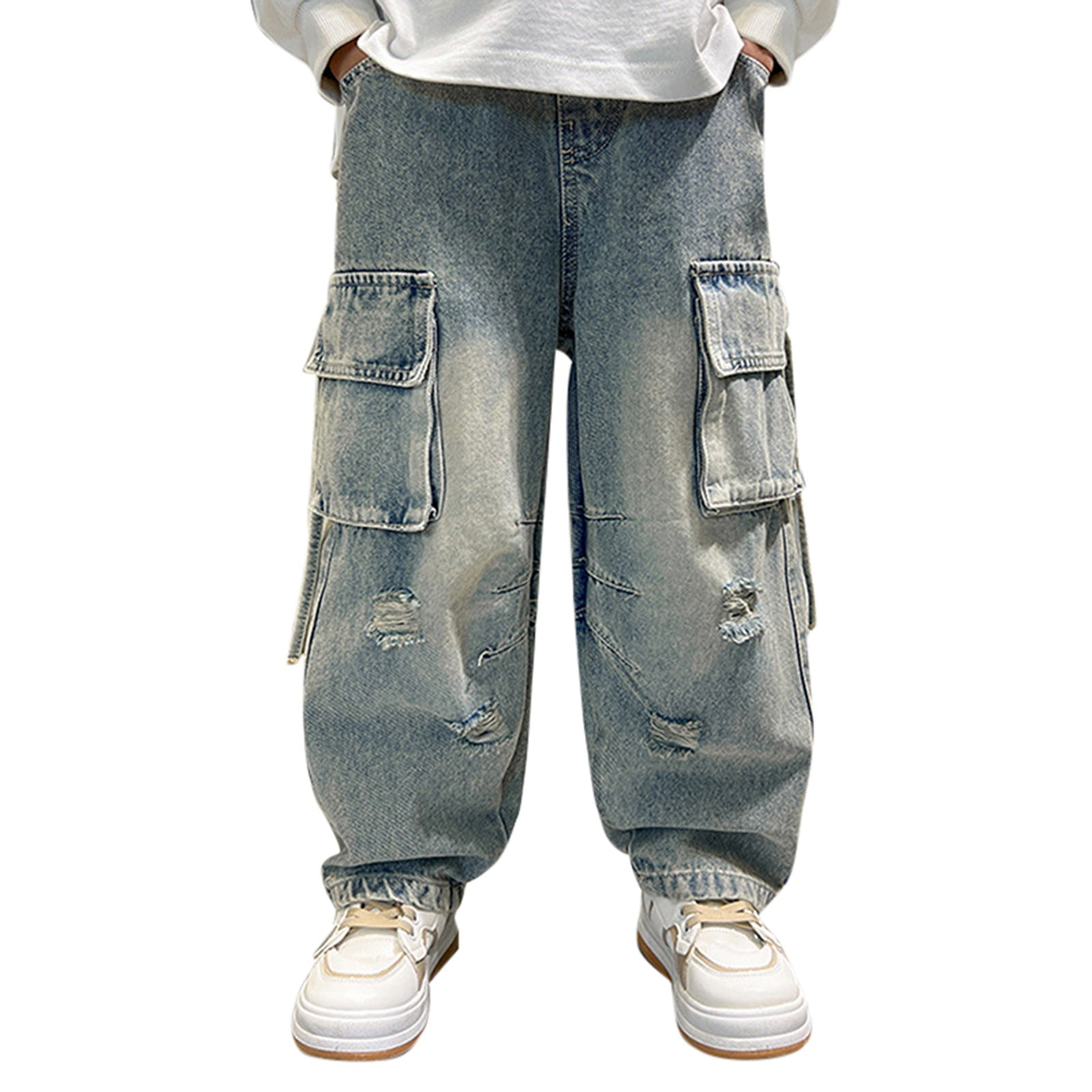 Coerni Boys Trendy Distressed Ripped Jeans Oversized Elastic Waist ...