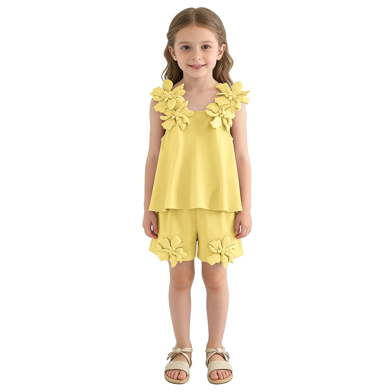 Coerni Cute 3D Flower Outfits for Girls Spaghetti Strap Cami Tops and ...
