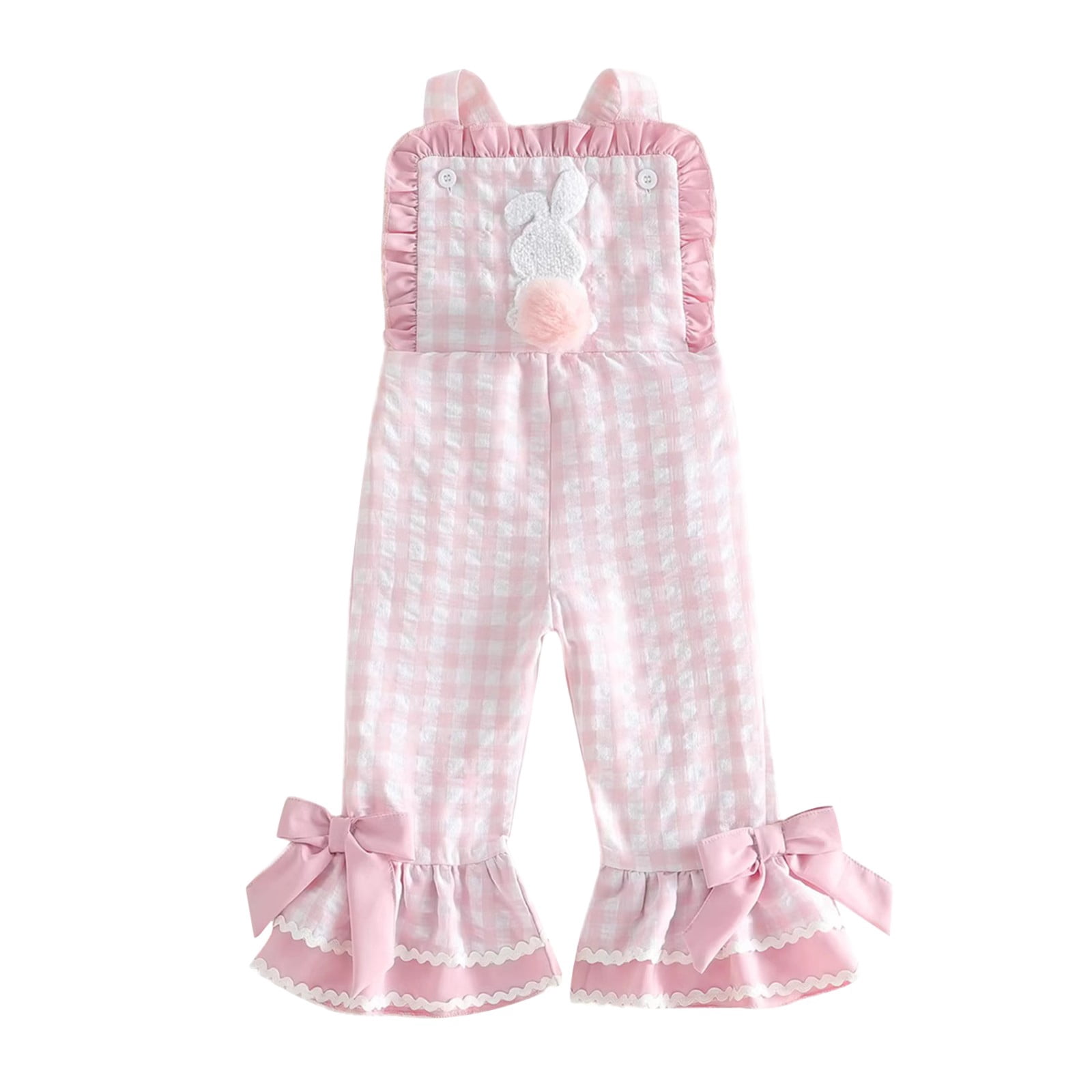 Coerni Cute Bunny Romper for Baby Girls Ruffle Trim Gingham Bell ...