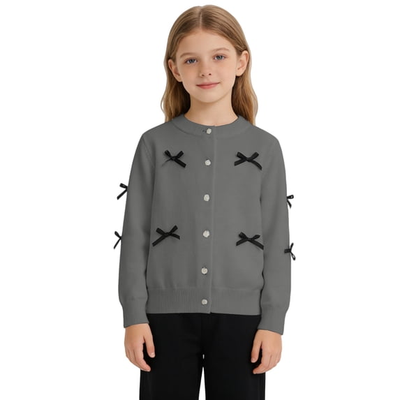 Coerni Girls Basic Cardigan Girl's Bow Button Down Knitted Cardigan ...