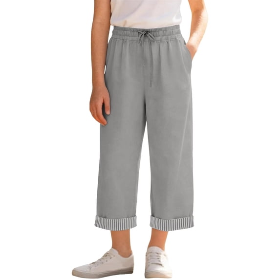 Coerni Girls Boho Capri Pants Elastic Waist Straight Leg Trousers with ...