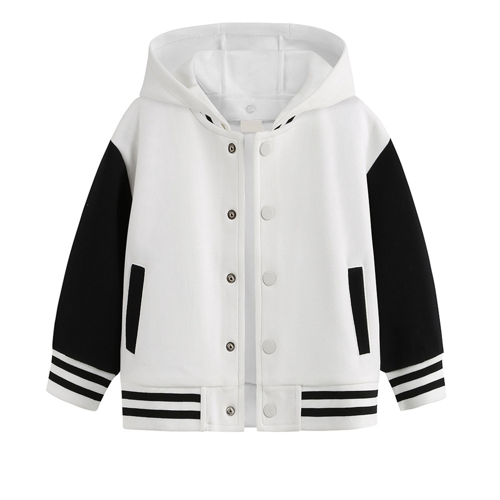 Coerni Girls & Boys Hooded Baseball Jacket Contrast Long Sleeve Button ...