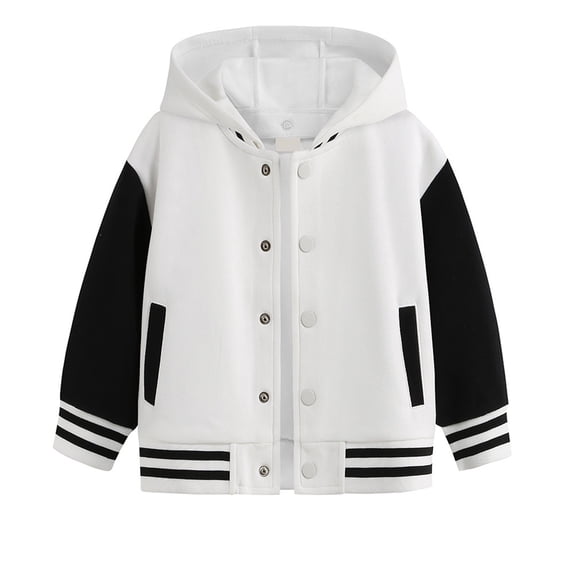 Coerni Girls & Boys Hooded Baseball Jacket Contrast Long Sleeve Button ...