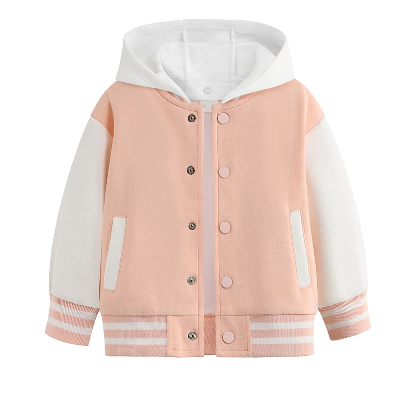 Coerni Girls & Boys Hooded Baseball Jacket Contrast Long Sleeve Button ...