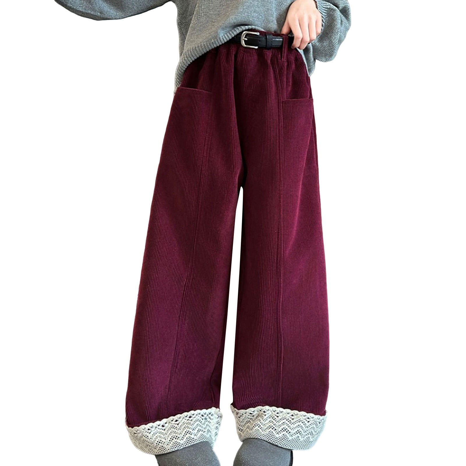 Coerni Girls' Corduroy Straight Leg Sweatpants Wide Leg Casual Track ...