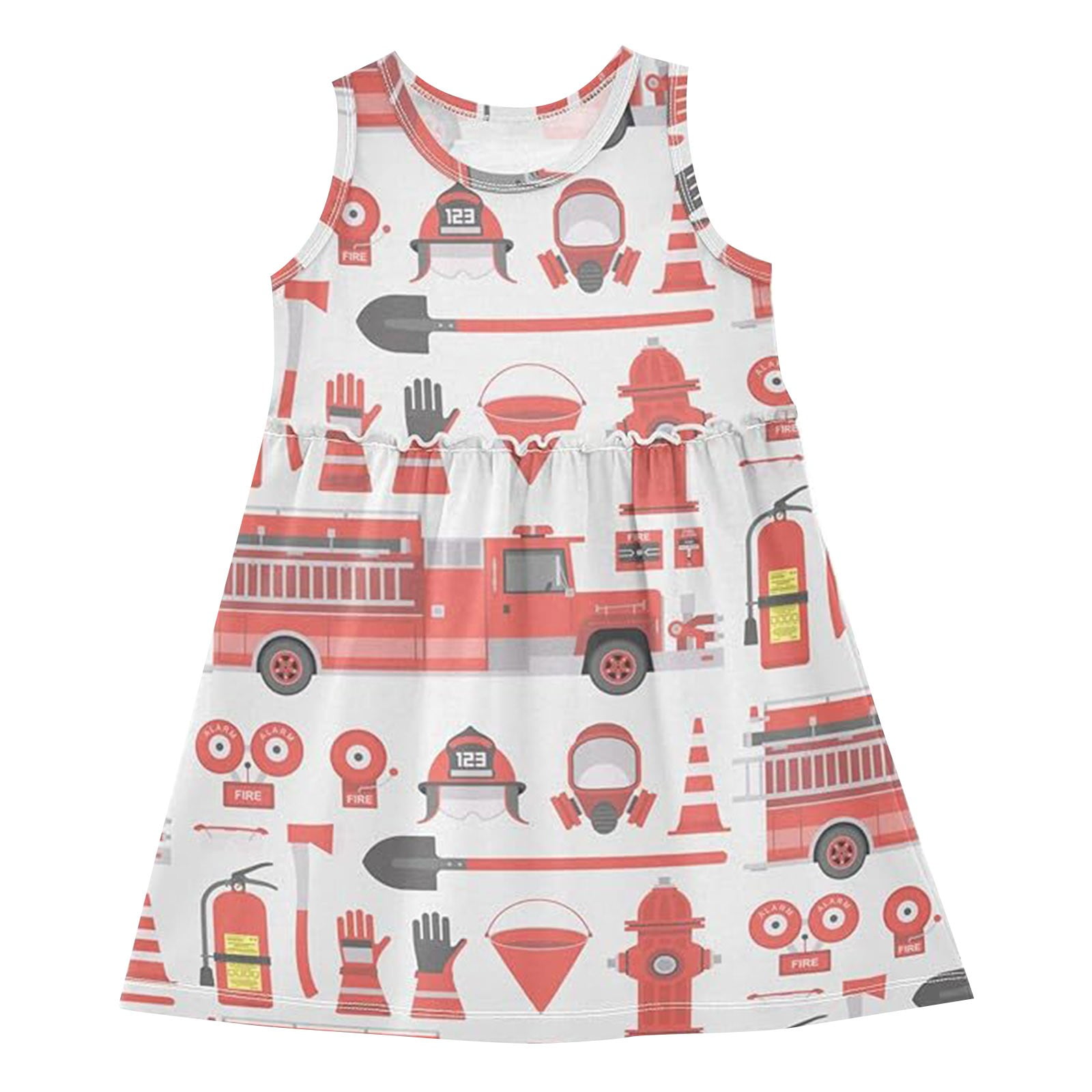 Coerni Girls Cute Cartoon Print Causal Dress Cute Suspender Round Neck ...