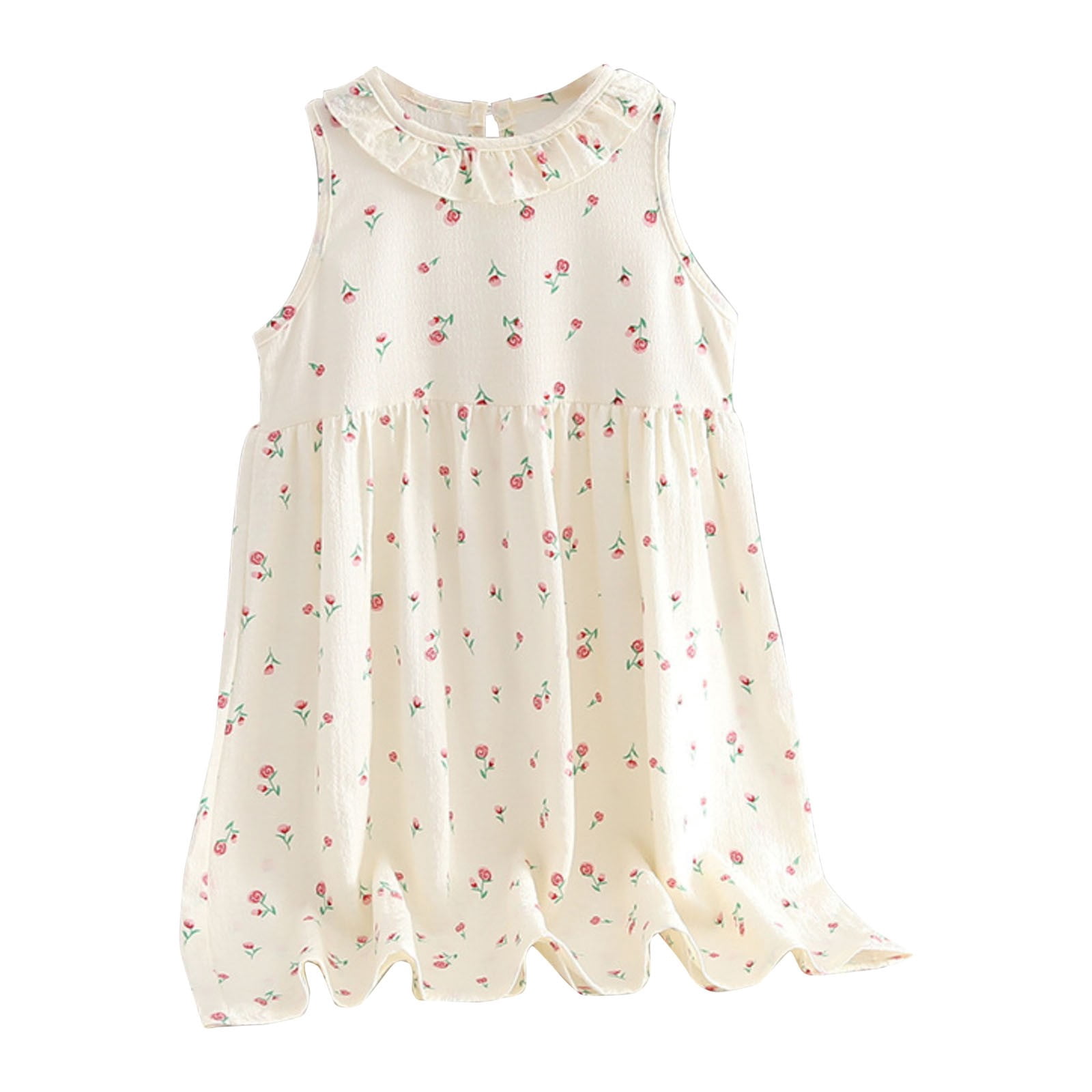 Coerni Girls Cute Print Floral Dress Loose Sleeveless Crewneck Tank ...