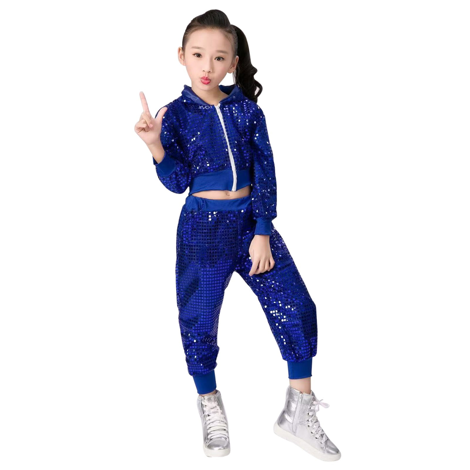 Coerni Girls Dance Outfits Cropped Sequin Jacket Metallic Pants Set ...