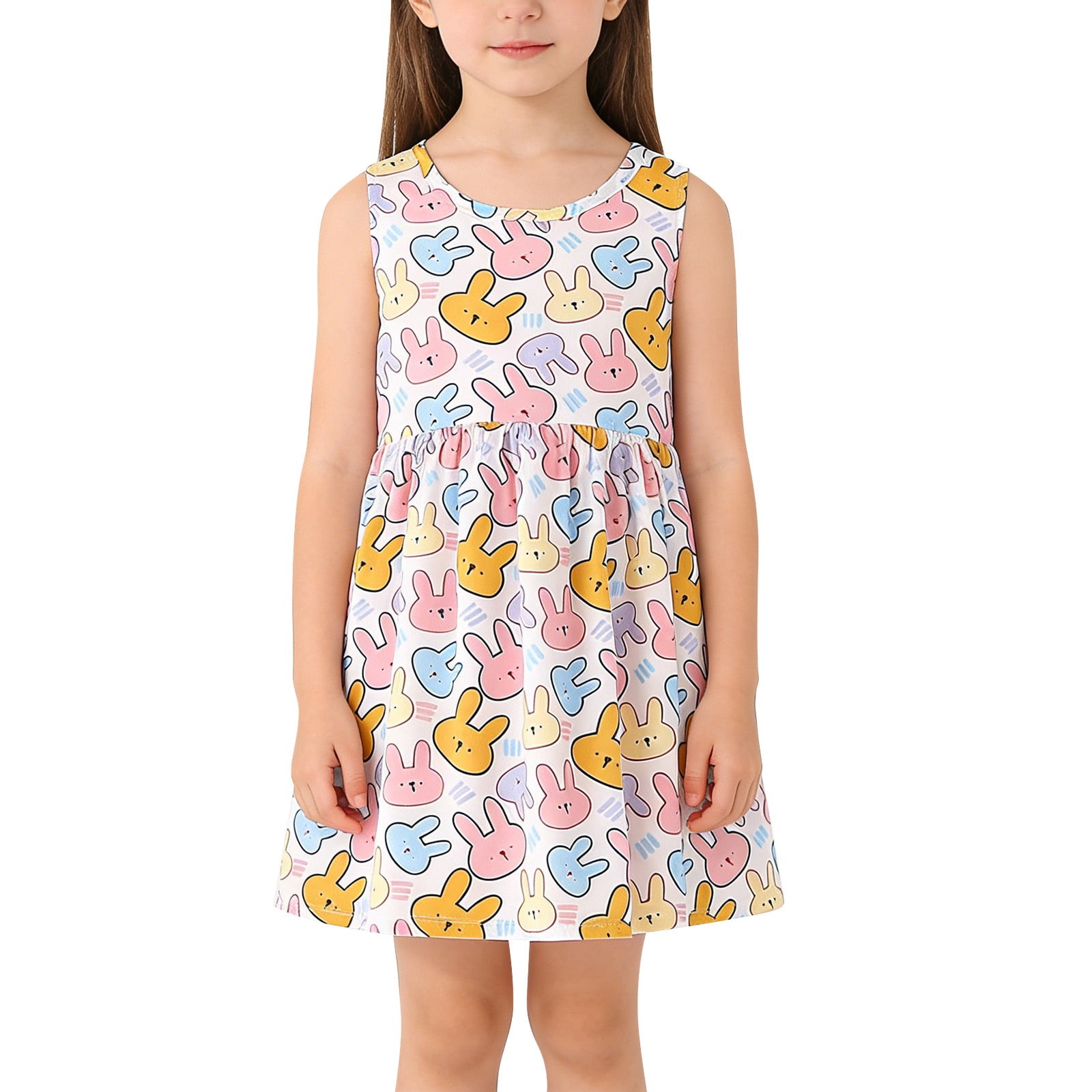 Coerni Girls Easter Funny Print Dress Crewneck Sleevelss Tank Dress ...