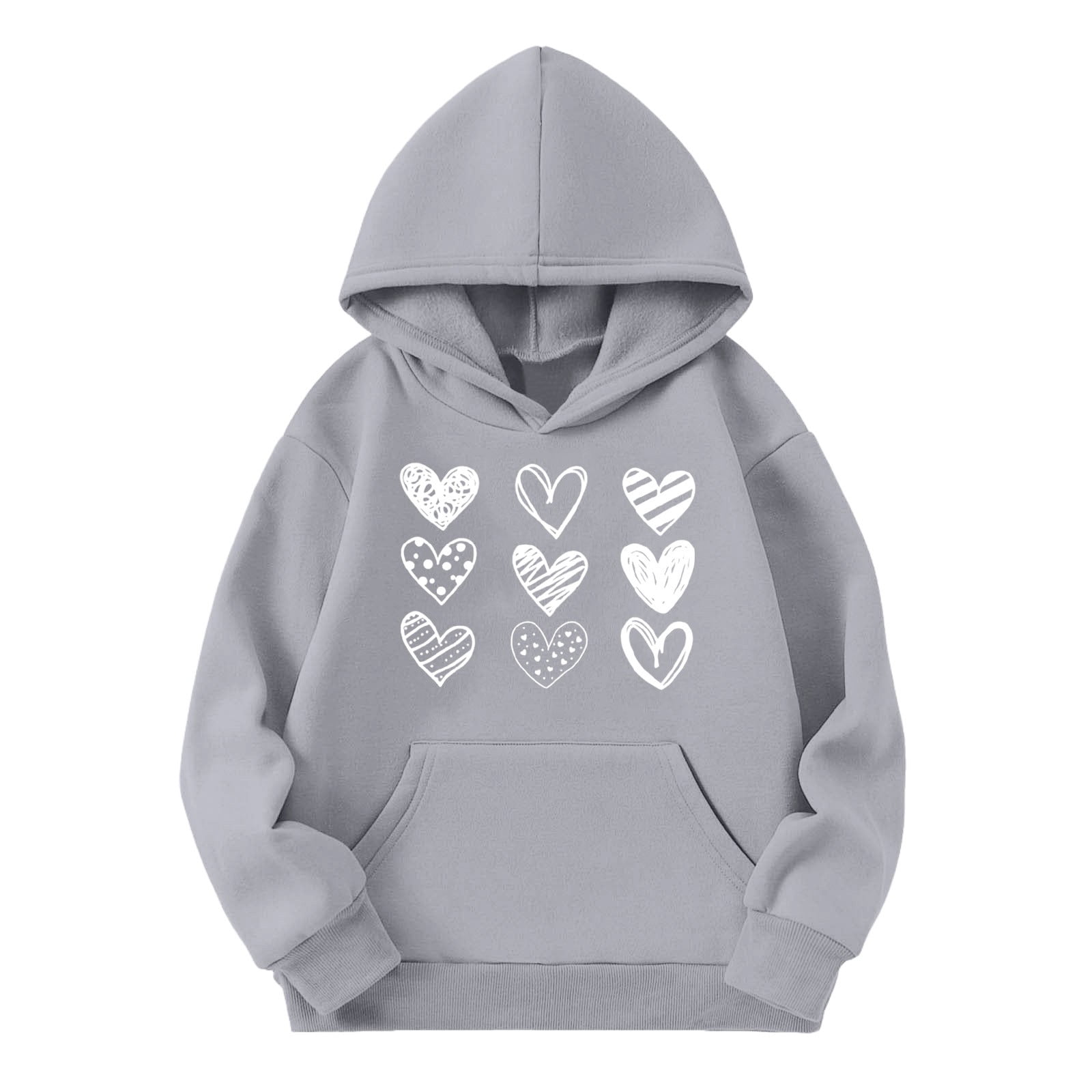 Coerni Girls Fleece Hoodies Heart Print Long Sleeve Hooded Sweatshirts ...