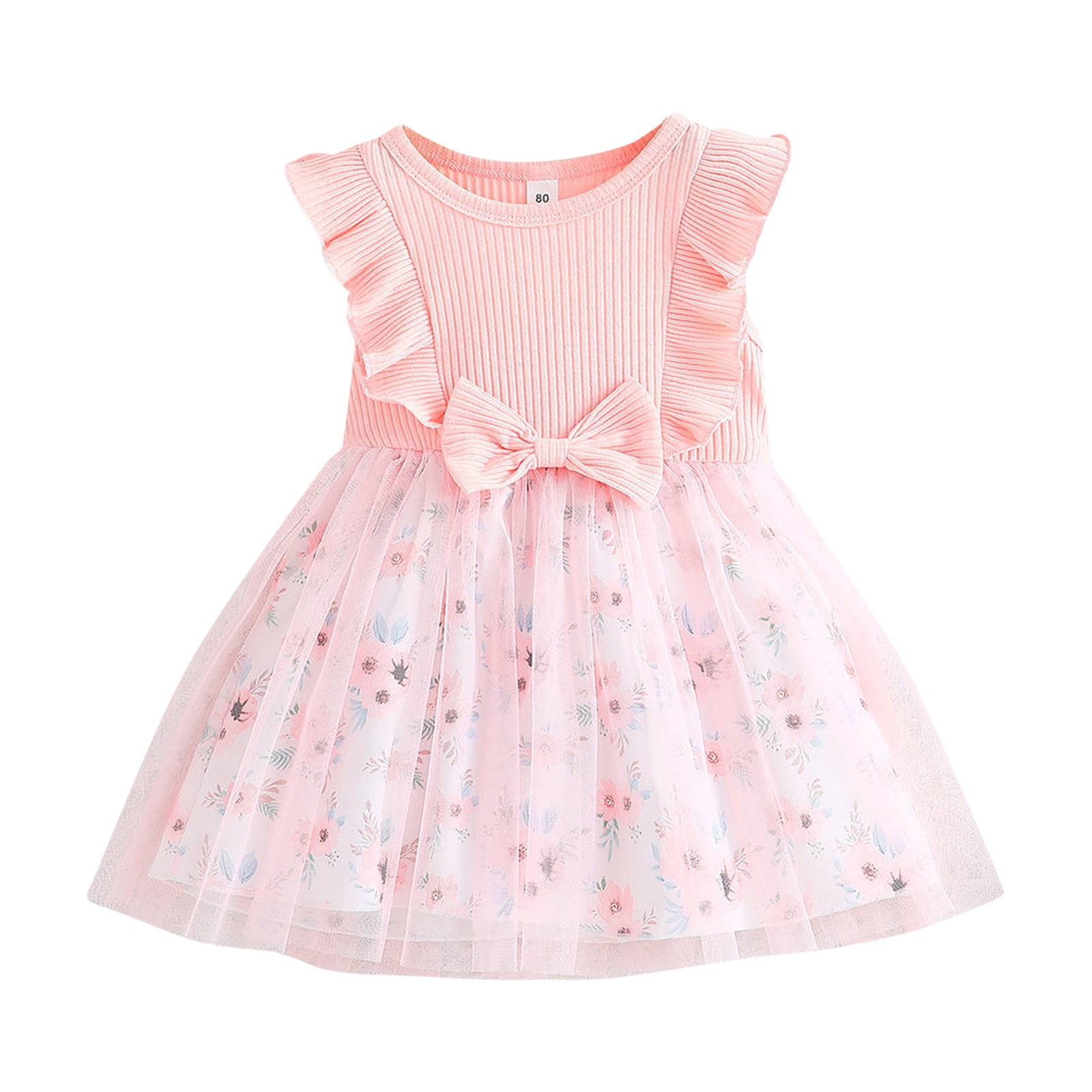 Coerni Girls Flower Print Tulle Tutu Dress Cute Ruffle Crewneck High ...
