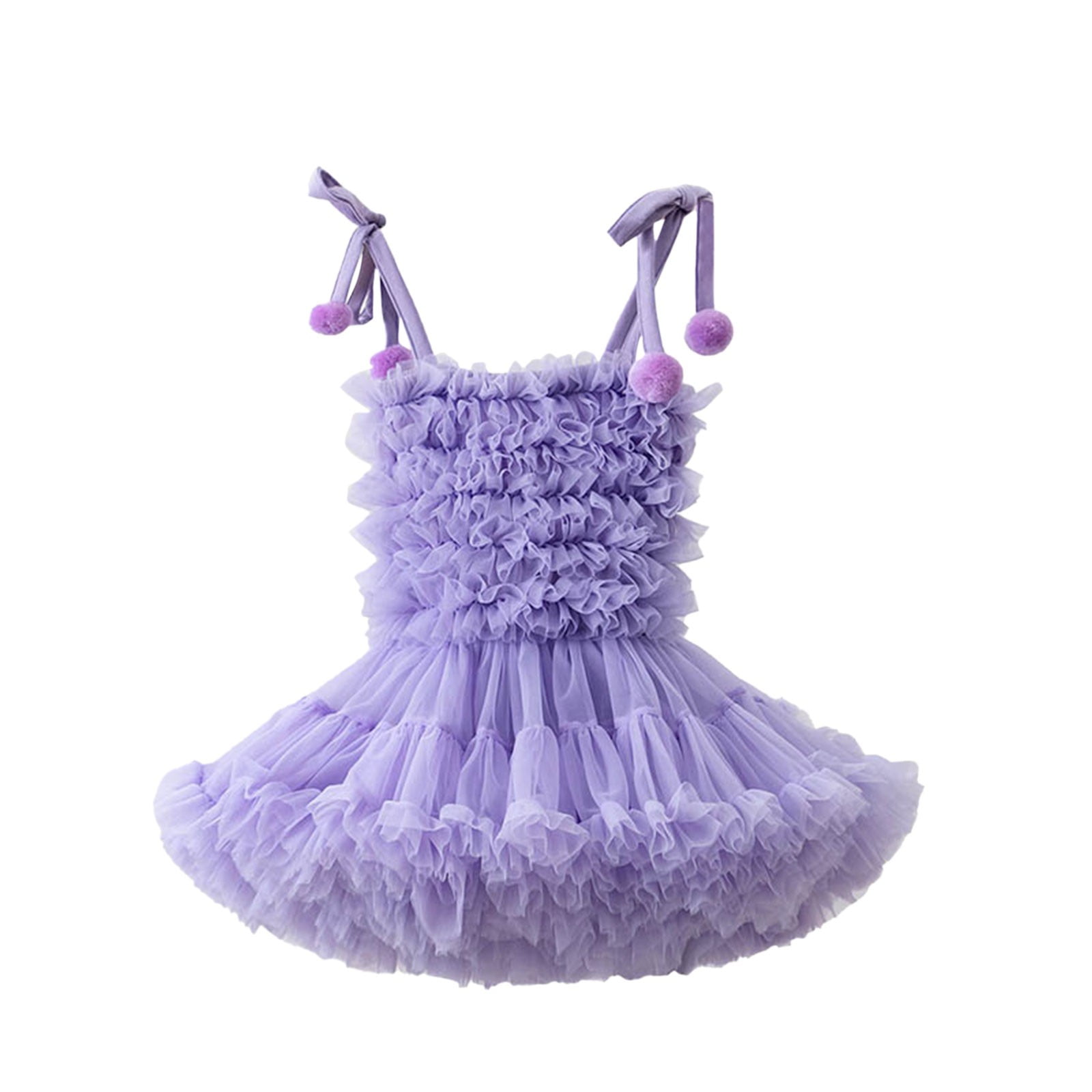 Coerni Girls Fluffy Tiered Tulle Tutu Dresses with Pom Pom Spaghetti ...
