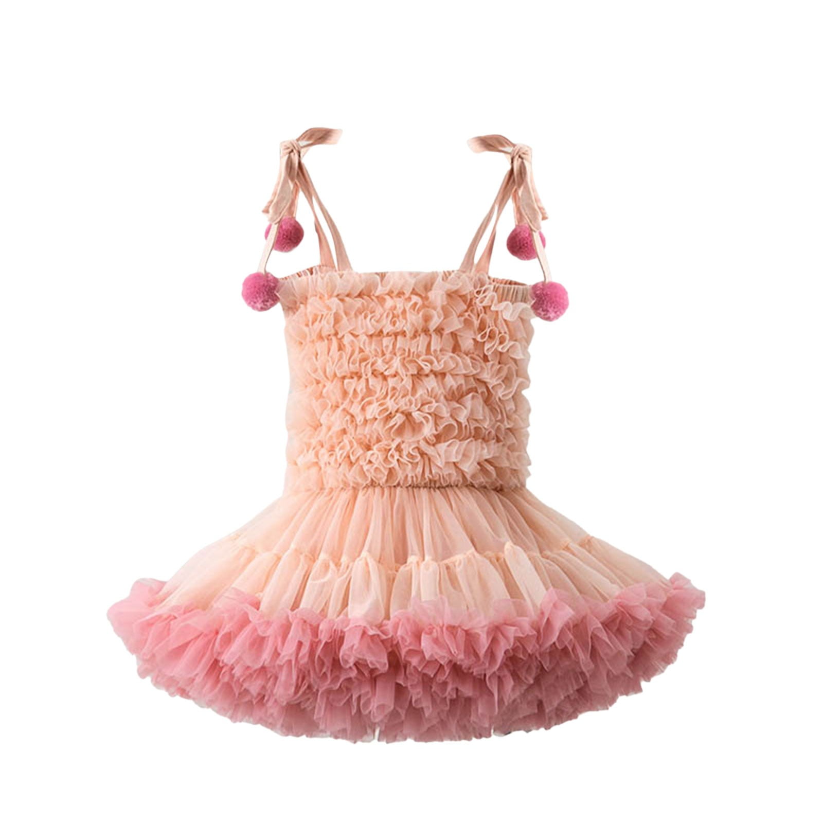 Coerni Girls Fluffy Tiered Tulle Tutu Dresses with Pom Pom Spaghetti ...