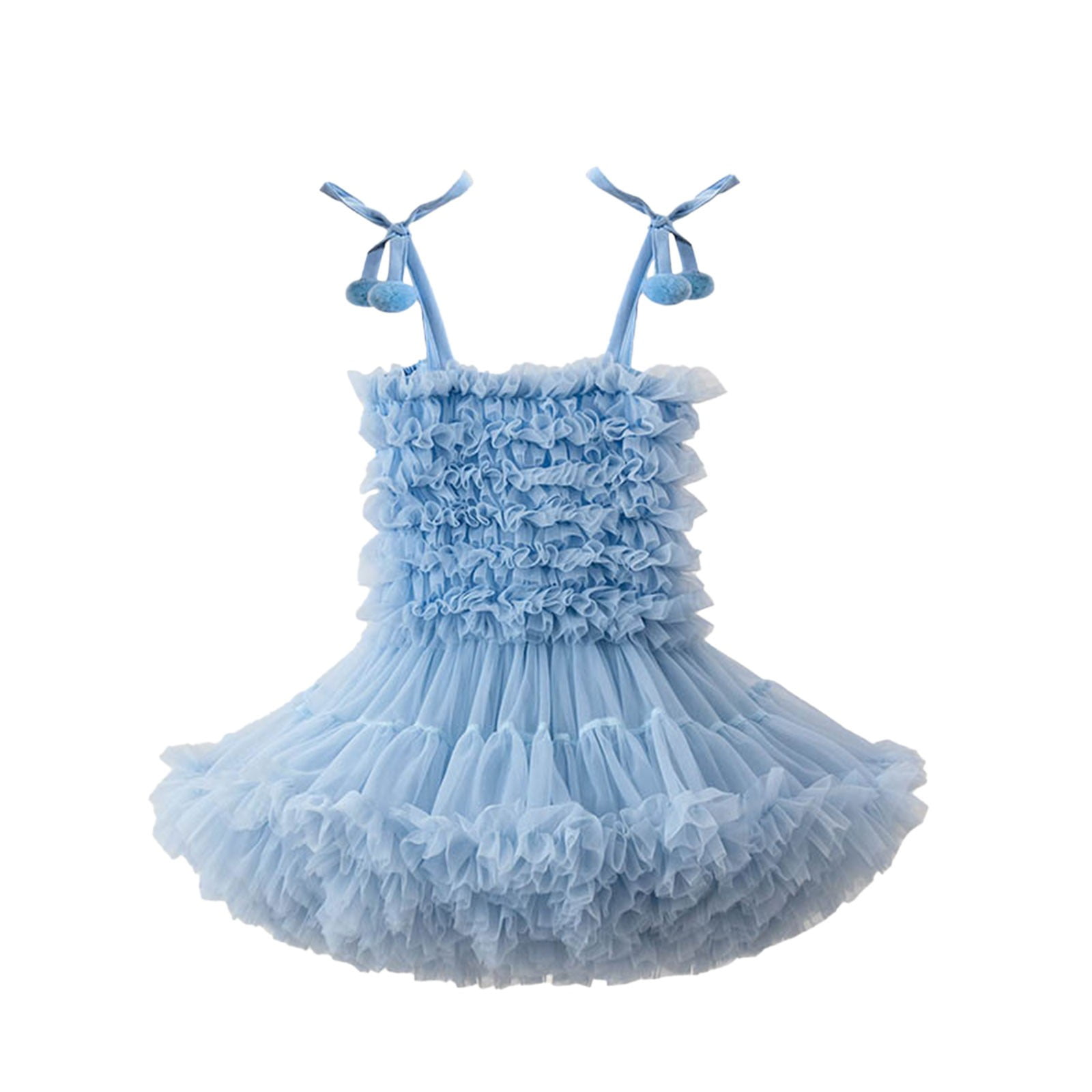 Coerni Girls Fluffy Tiered Tulle Tutu Dresses with Pom Pom Spaghetti ...