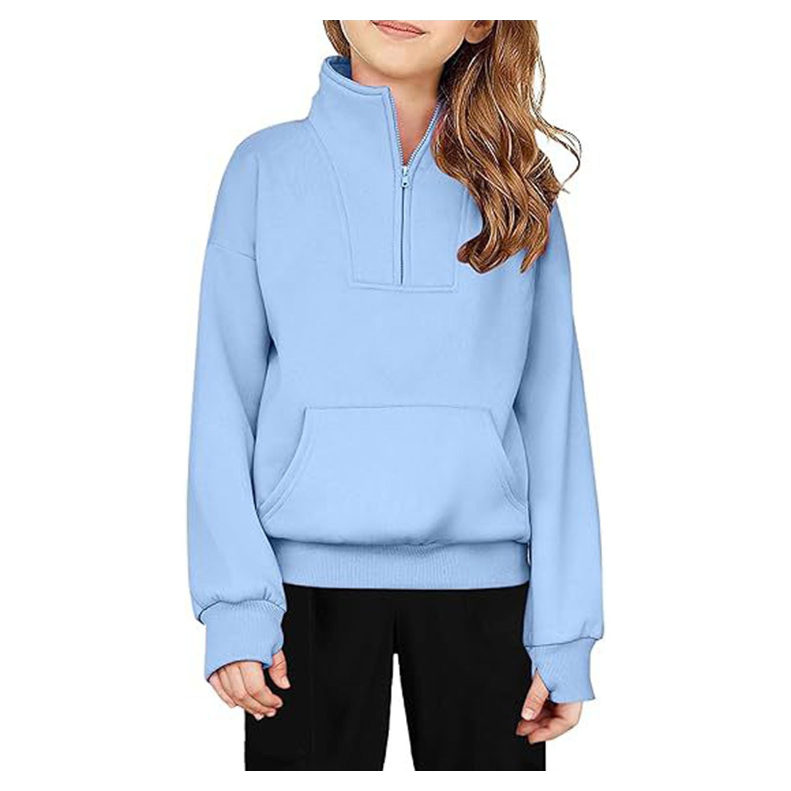 Coerni Girls Half Zip up Fleece Sweatshirts Pullover Teen Solid Color ...