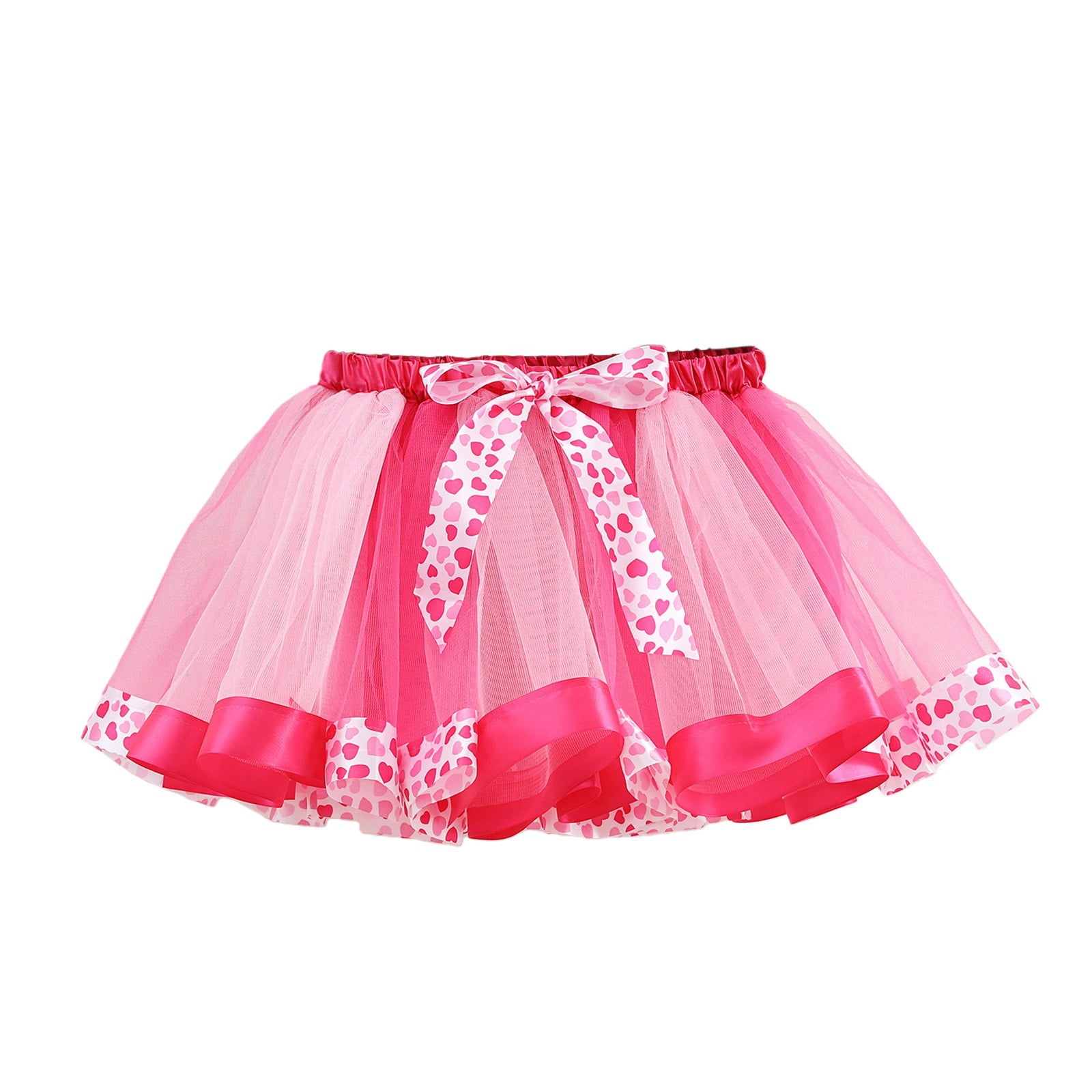 Coerni Girls Heart Prints Mesh Tutu Kids Princess Bowknot Skirt Cute ...