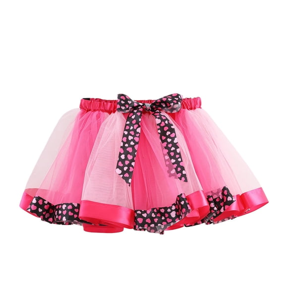 Coerni Girls Heart Prints Mesh Tutu Kids Princess Bowknot Skirt Cute ...
