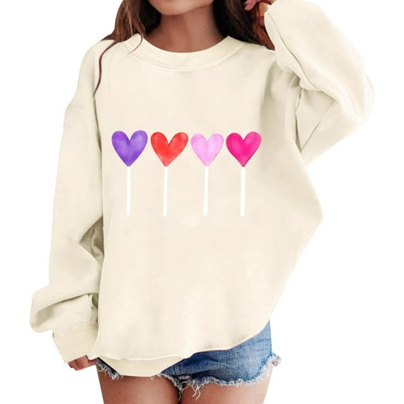 Coerni Girls Heart Sweatshirts Oversized Pullover Sweatshirt Kids Fall ...