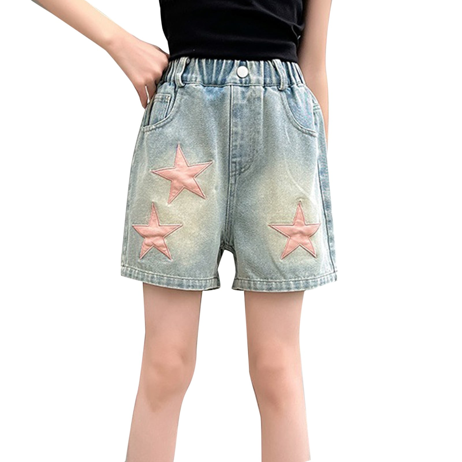 Coerni Girls Jeans Y2K Star Pants Elastic Waist Drawstring Casual Sport ...