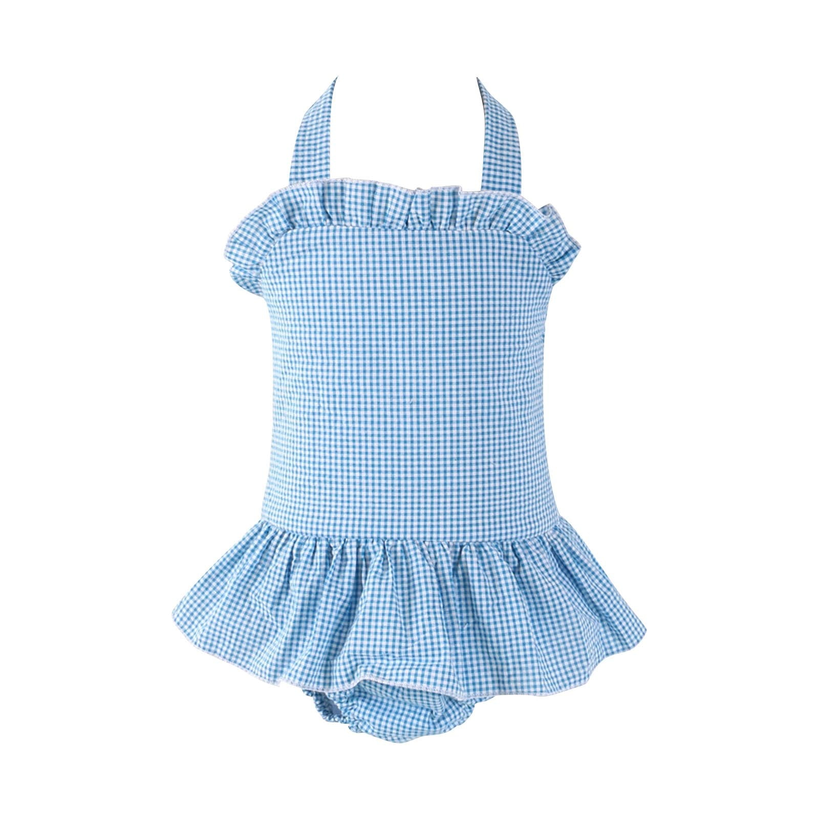 Coerni Girls Kids One Piece Beach Dress Swimsuits Toddler Plaid Ruffle ...