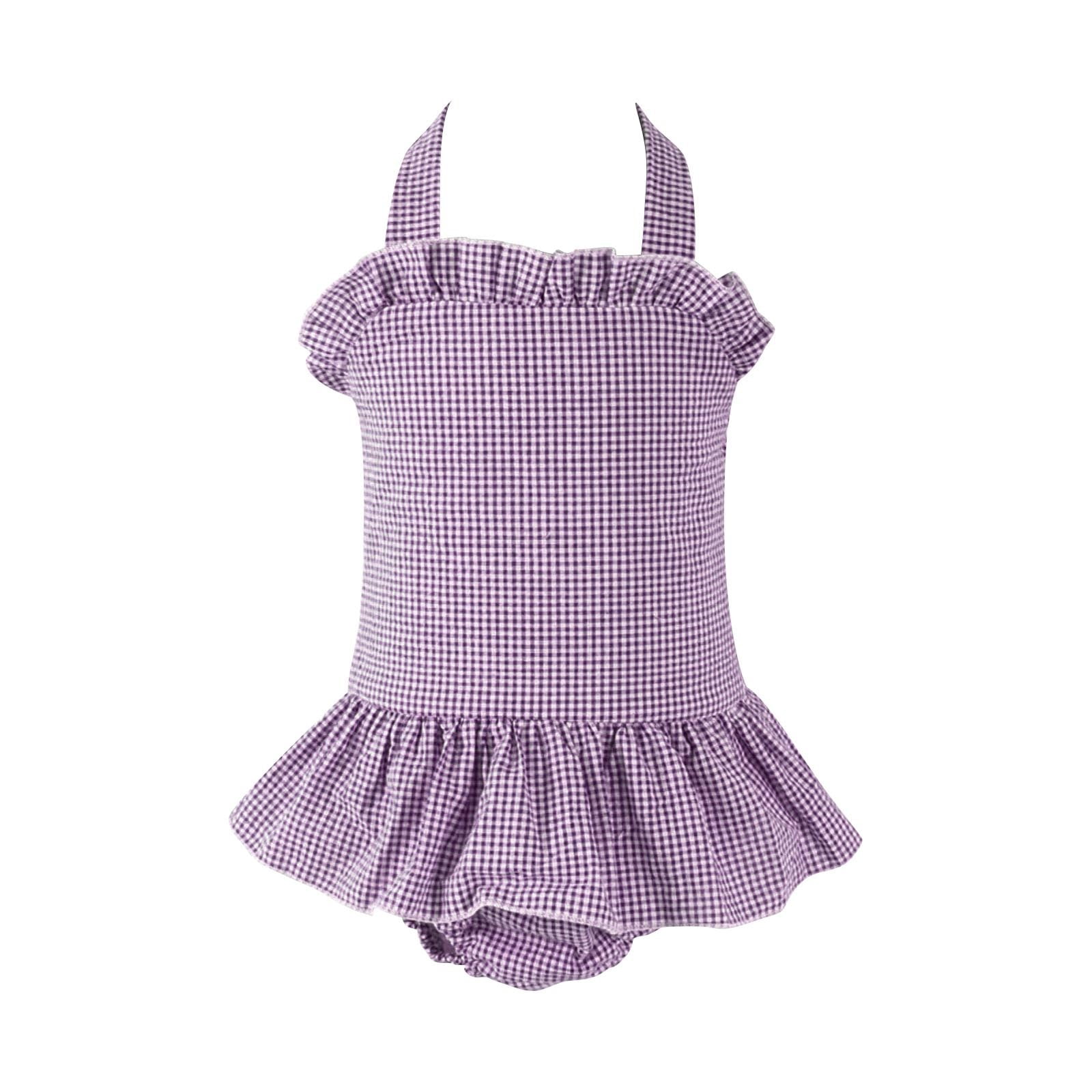 Coerni Girls Kids One Piece Beach Dress Swimsuits Toddler Plaid Ruffle ...