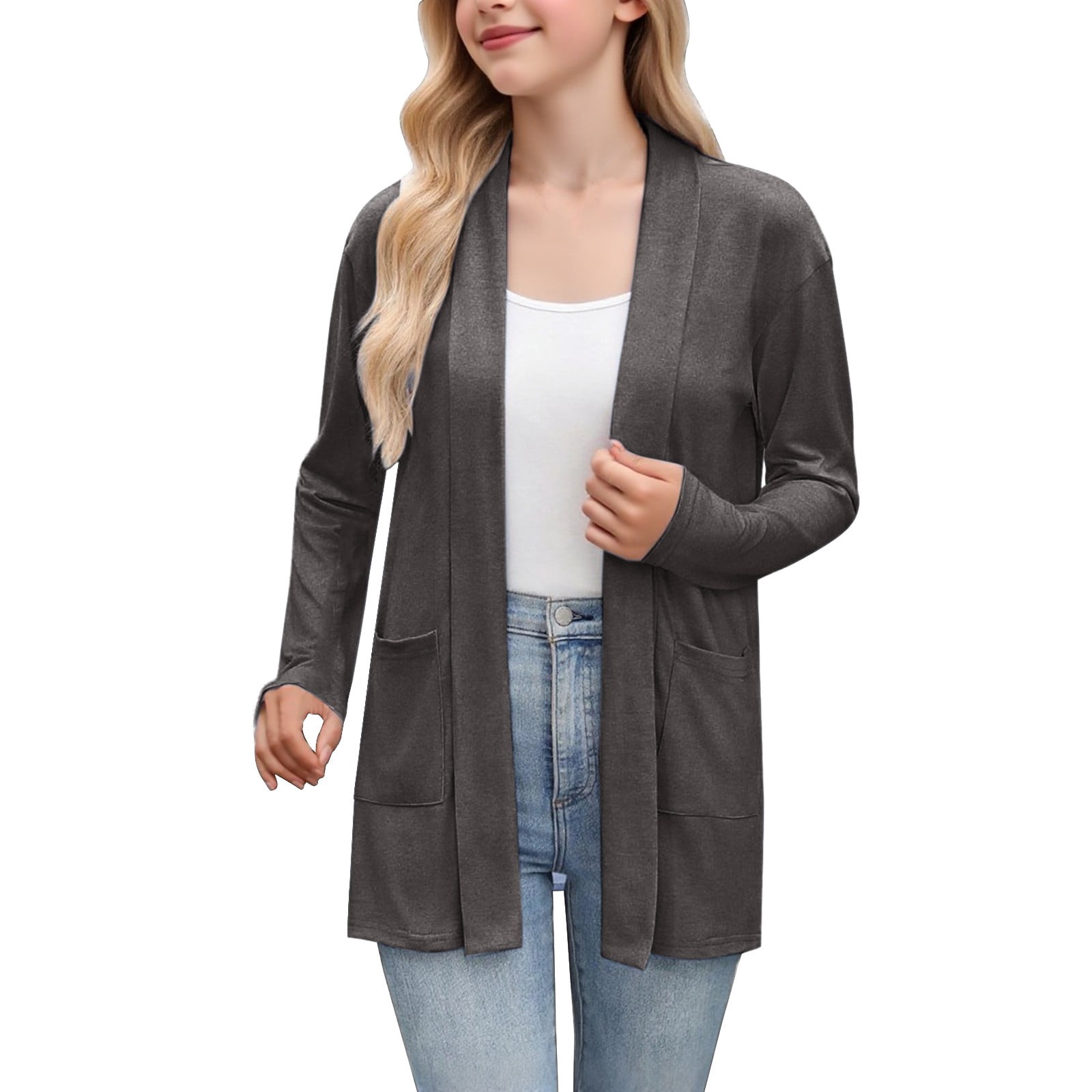 Coerni Girls Lightweight Cardigan Long Sleeve Casual Open Front ...