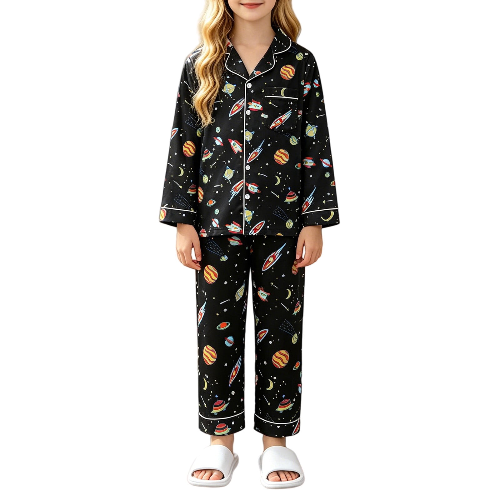 Coerni Girls Loungewear Set Button Down Long Sleeve Shirts & Straight ...