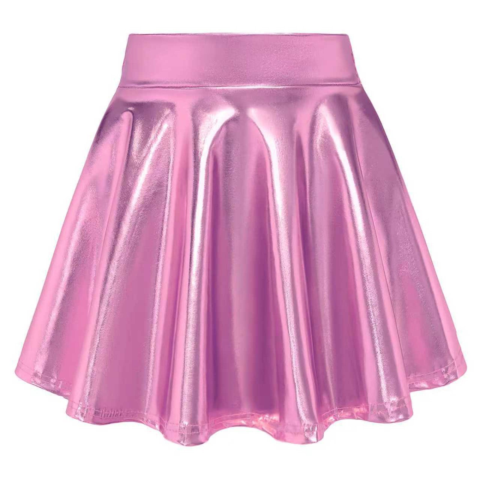 Coerni Girls Metallic Skater Skirt High-Waisted Flowy Mini Skirt Shiny ...