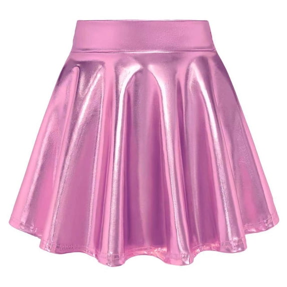 Coerni Girls Metallic Skater Skirt High-Waisted Flowy Mini Skirt Shiny ...