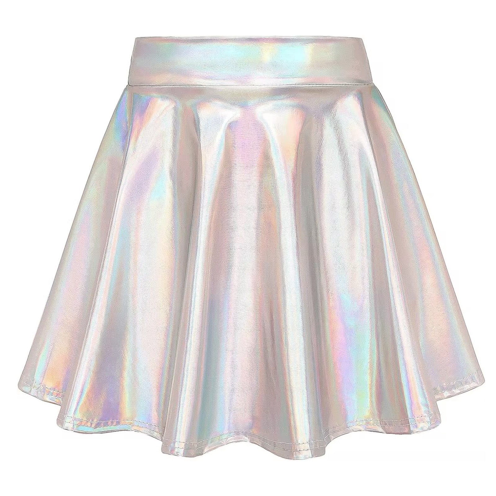 Coerni Girls Metallic Skater Skirt High-Waisted Flowy Mini Skirt Shiny ...