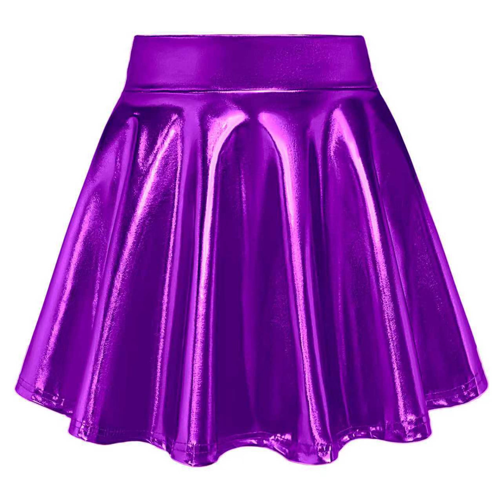 Coerni Girls Metallic Skater Skirt High-Waisted Flowy Mini Skirt Shiny ...