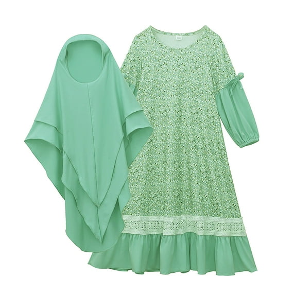 Coerni Girls Muslim Floral Dress Kids Flower Embroidery Prayer Ramadan ...