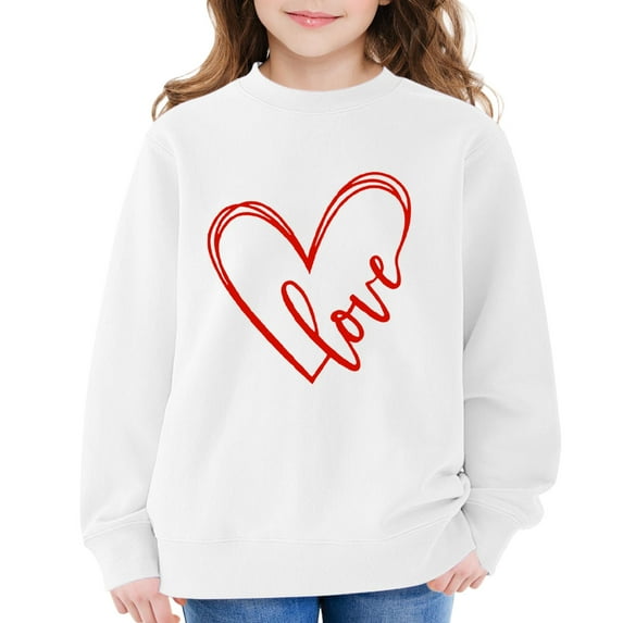Coerni Girls Oversized Sweatshirts with Heart Print Cotton Crewneck ...