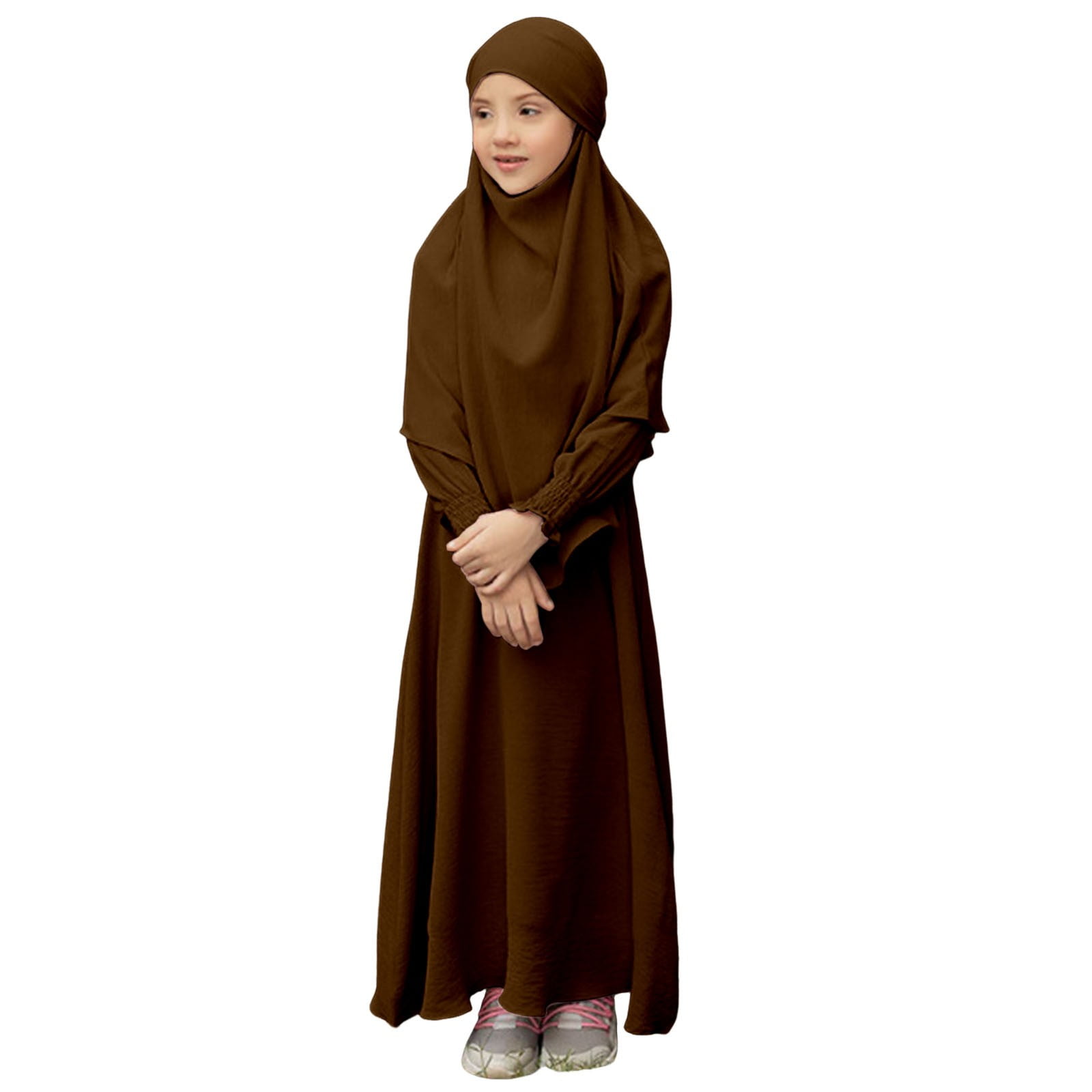 Coerni Girls Plain Abaya Hijabs Set Kids Muslim Prayer Dresses Ruffles ...
