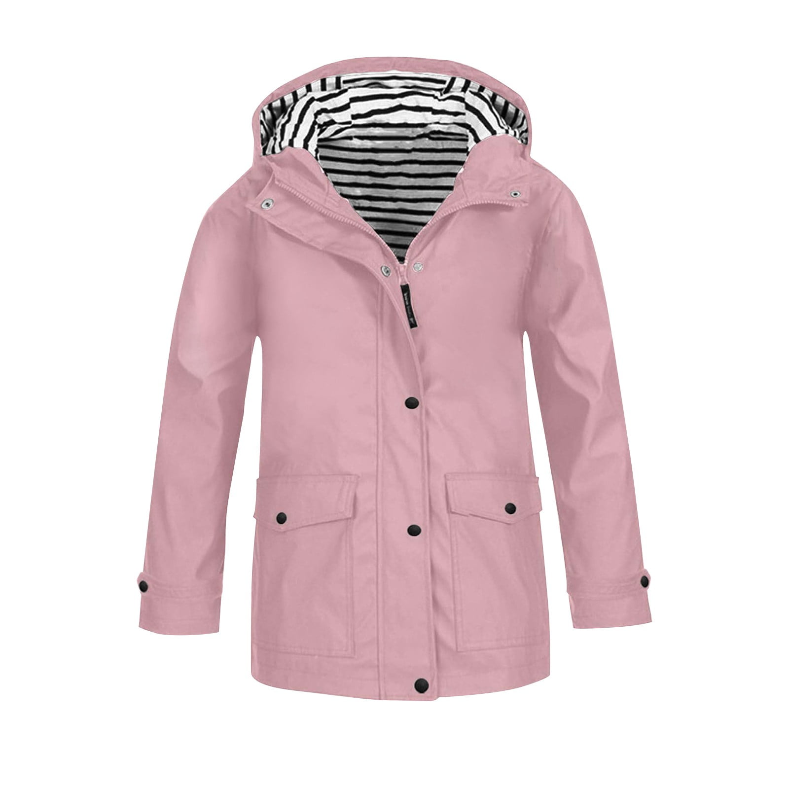 Coerni Girls Rain Jacket Waterproof Hooded Fleece Striped Lined ...