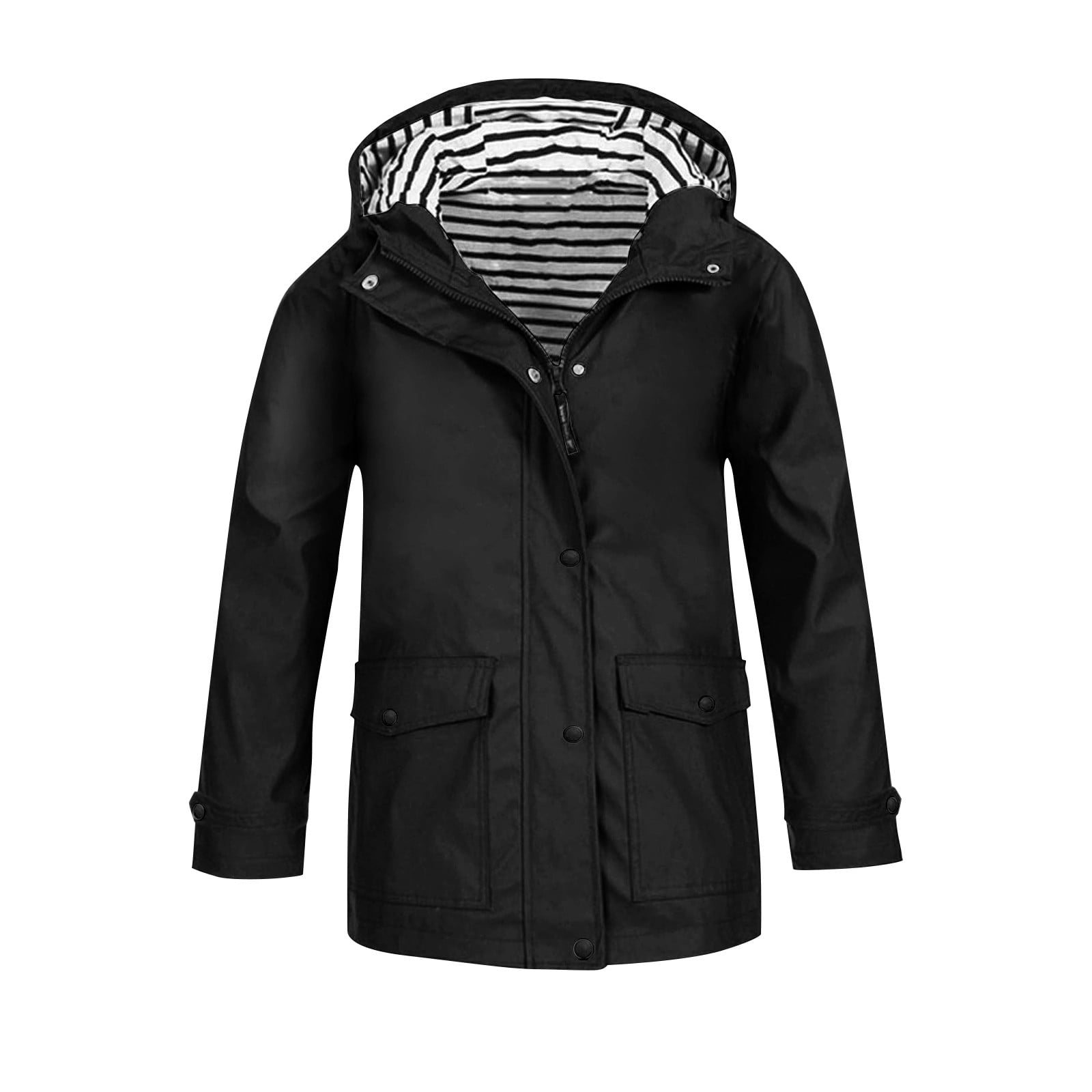 Coerni Girls Rain Jacket Waterproof Hooded Fleece Striped Lined ...