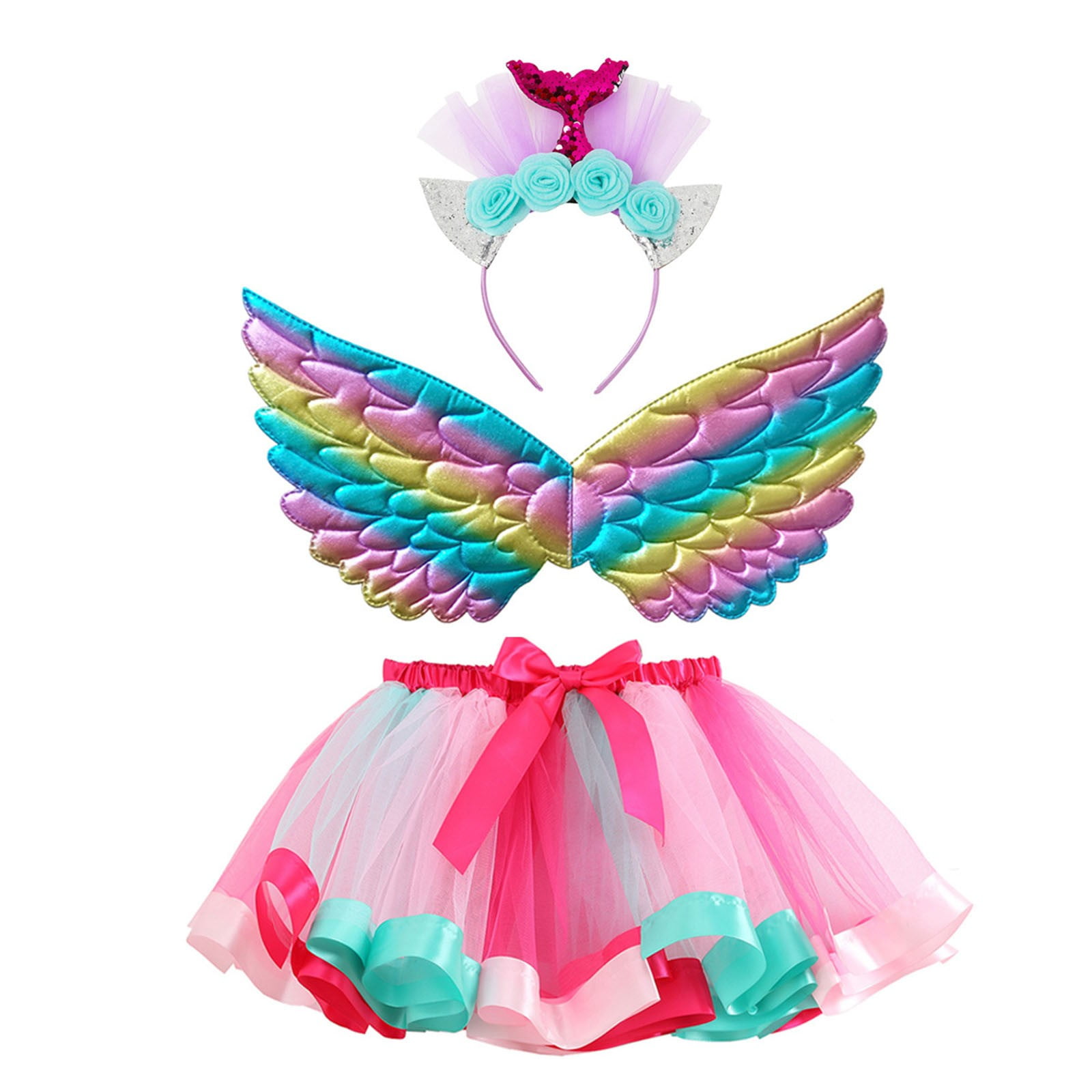 Coerni Girls Rainbow Mesh Skirt Pleated Bowknot Princess Dress Toddler ...