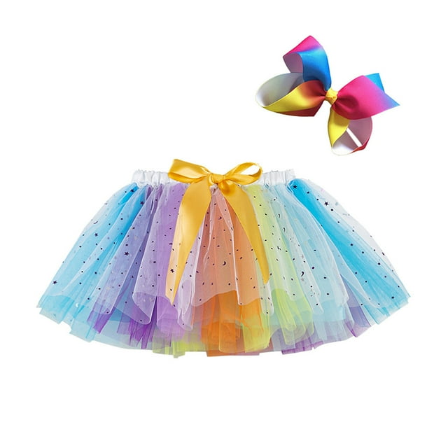 Coerni Girls Rainbow Ribbon Tutu Skirt Toddler Layered Tulle Tutus ...