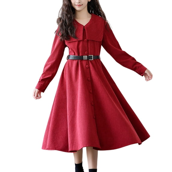 Coerni Girls' Red Dress Spring Retro Waist Cinching Skirt Party Outfits ...