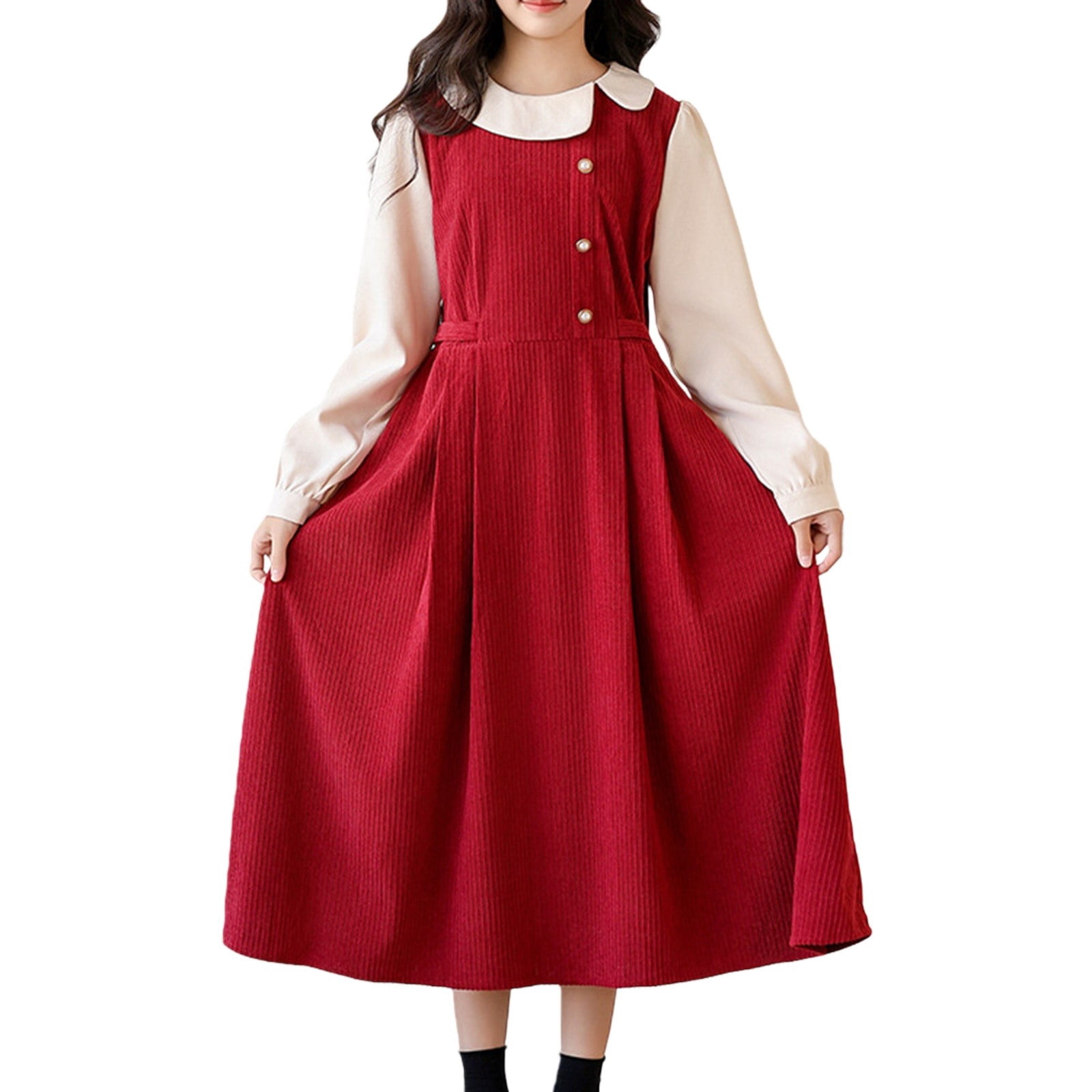 Coerni Girls' Retro Corduroy Dress Kids Vintage Flower Elegant Skirt ...