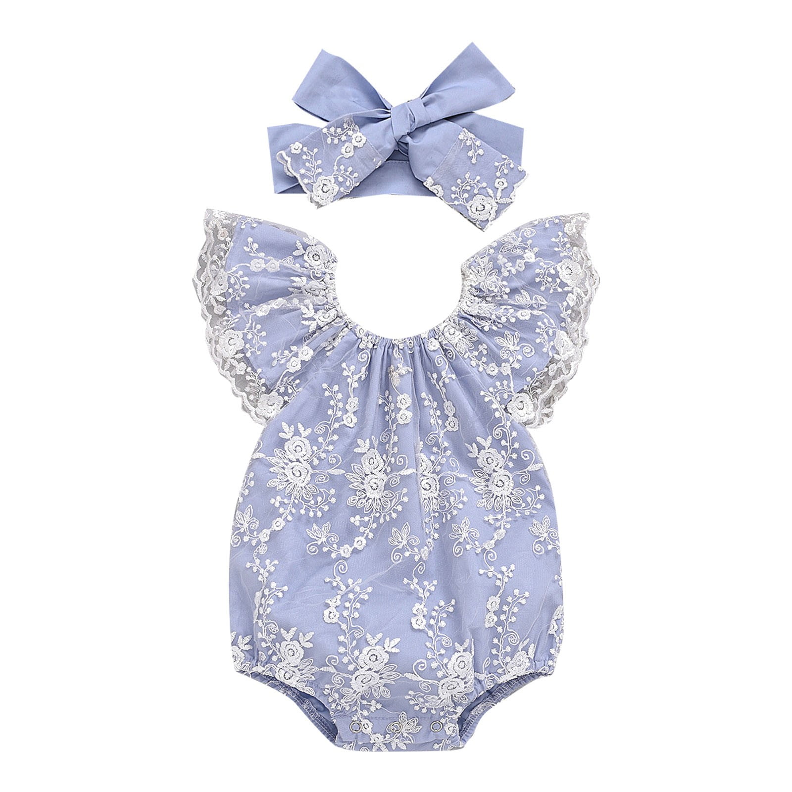 Coerni Girls Romper Two Piece Lace Fly Sleeve Mesh Romper And Lace Head ...