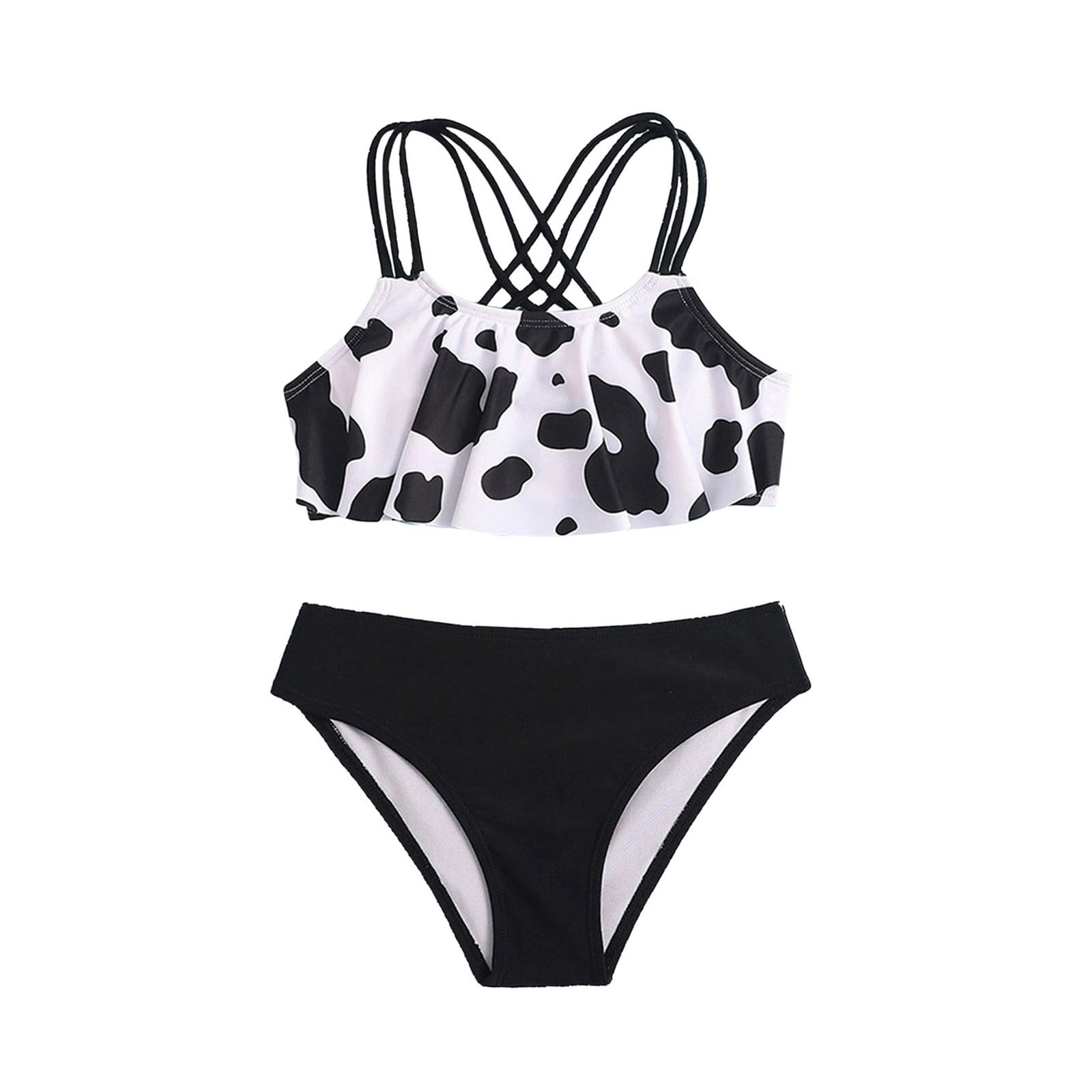 Coerni Girls Ruffle Bikini Swimsuit Cute Cow Print Swimming Bathing ...