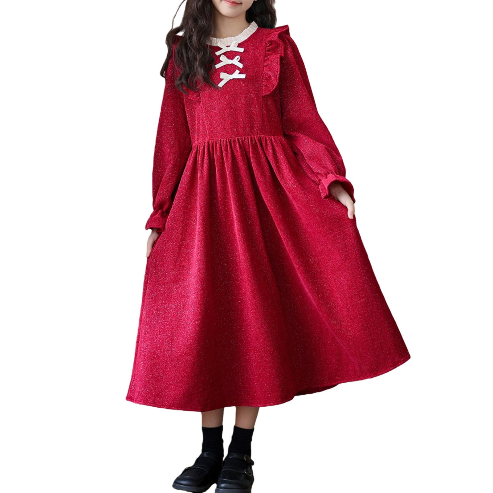 Coerni Girls' Ruffle Dress Retro A Line Skirt Teens Girls Baptism Dress ...