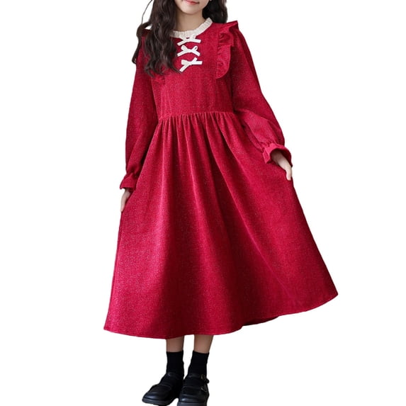 Coerni Girls' Ruffle Dress Retro A Line Skirt Teens Girls Baptism Dress ...