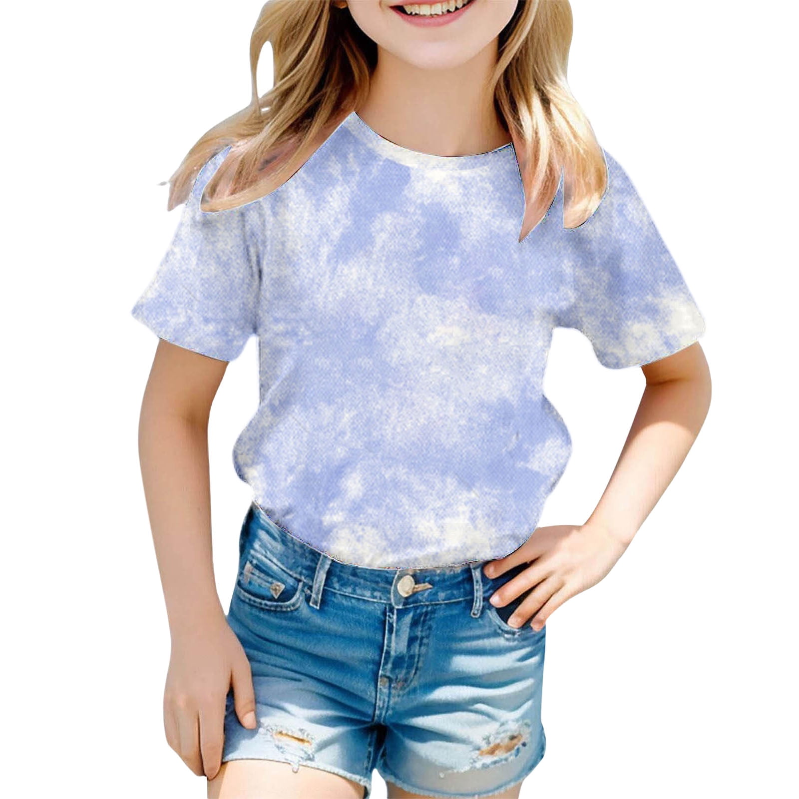 Coerni Girls Short Sleeve T-shirt Tie Dye Crewneck Tee Tops Loose ...