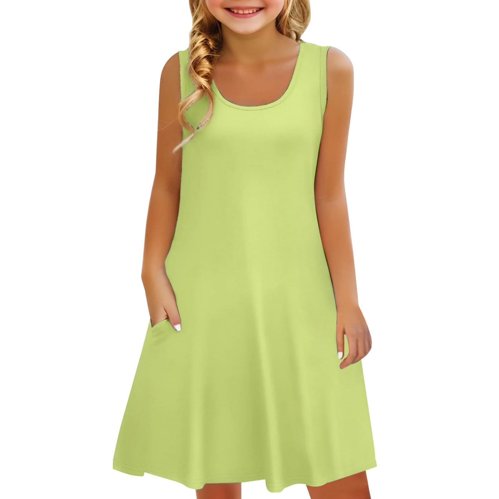 Coerni Girls Soft Flowy A Line Dress Sleeveless Sundress Scoop Neck ...