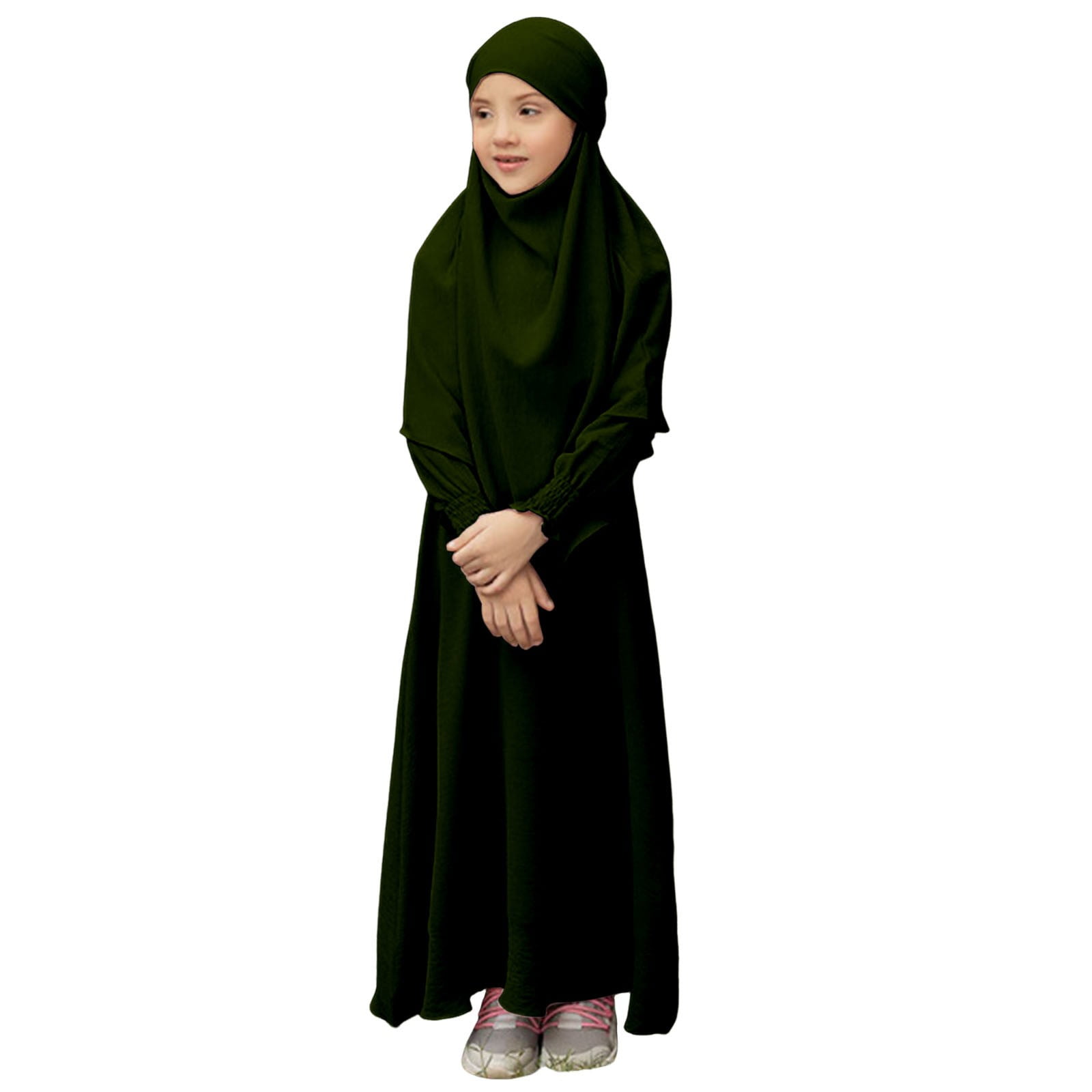Coerni Girls Solid Color Ramadan Sets 2Pcs Muslim Robe Dress Long ...