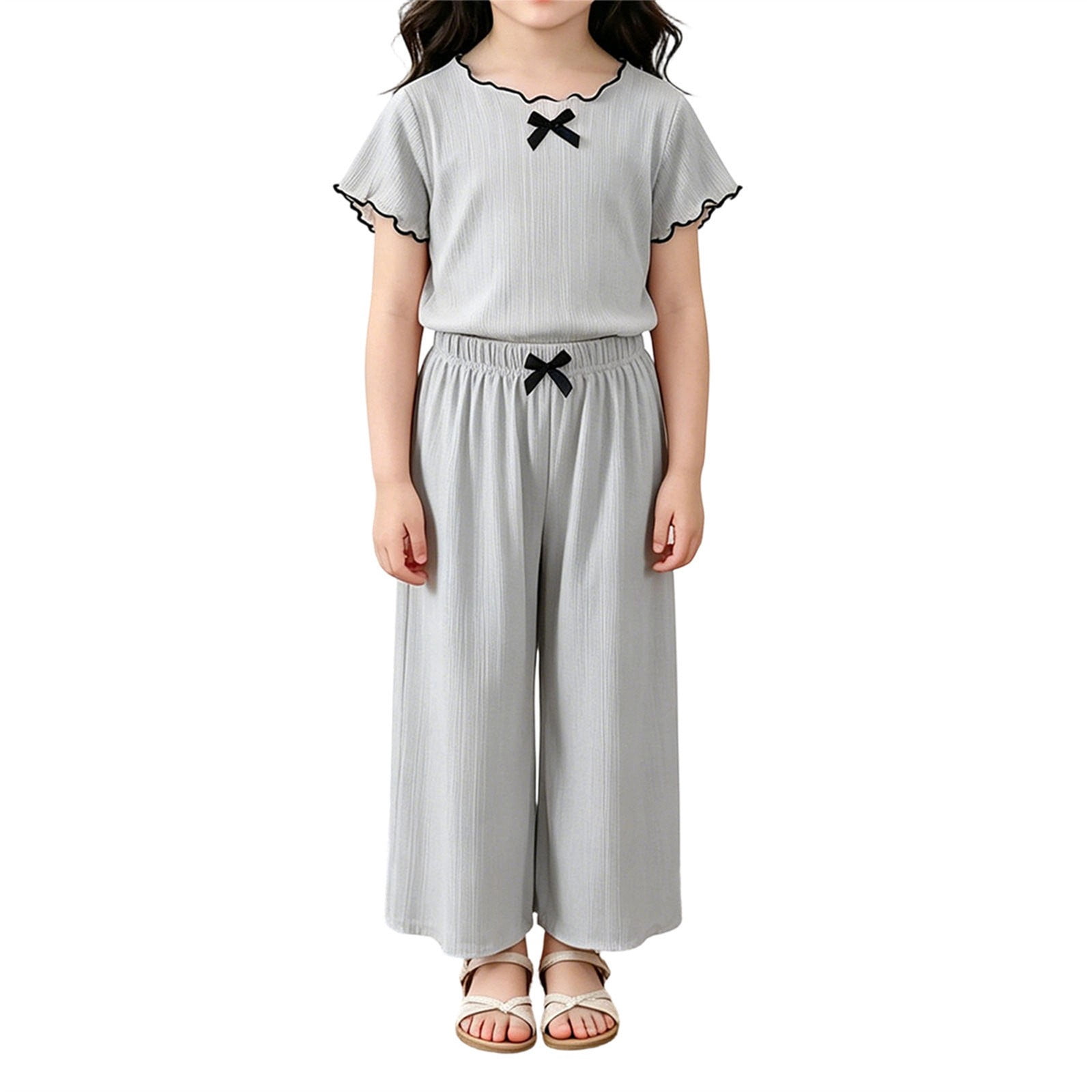 Coerni Girls Summer 2 Piece Outfit Short Sleeve Lettuce Trim Tees ...